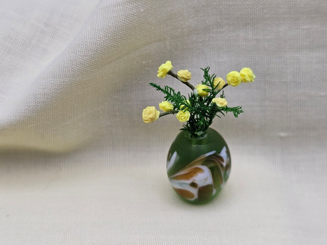 Mini Yellow Roses With Fern in Vase Hand Made Scale 1:24 1/2 - Etsy