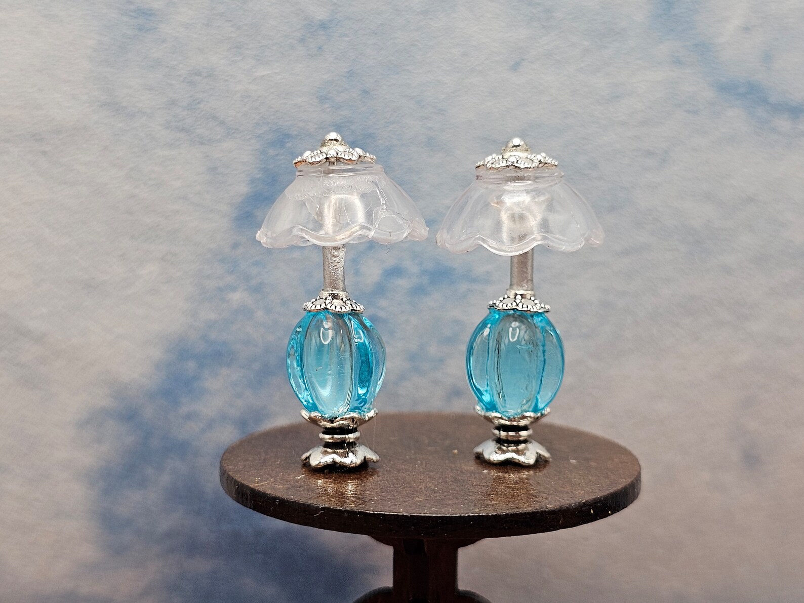 Delicate Light Blue Lamps Hand Made Scale 1:24 1/2 Dollhouse Miniatures ...