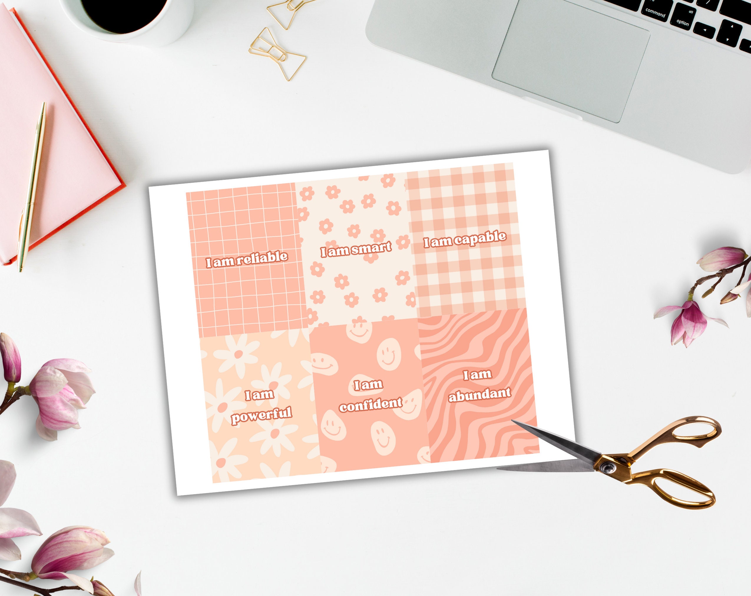 Peach Affirmation Cards Canva Template, Craftcore Affirmation Cards ...