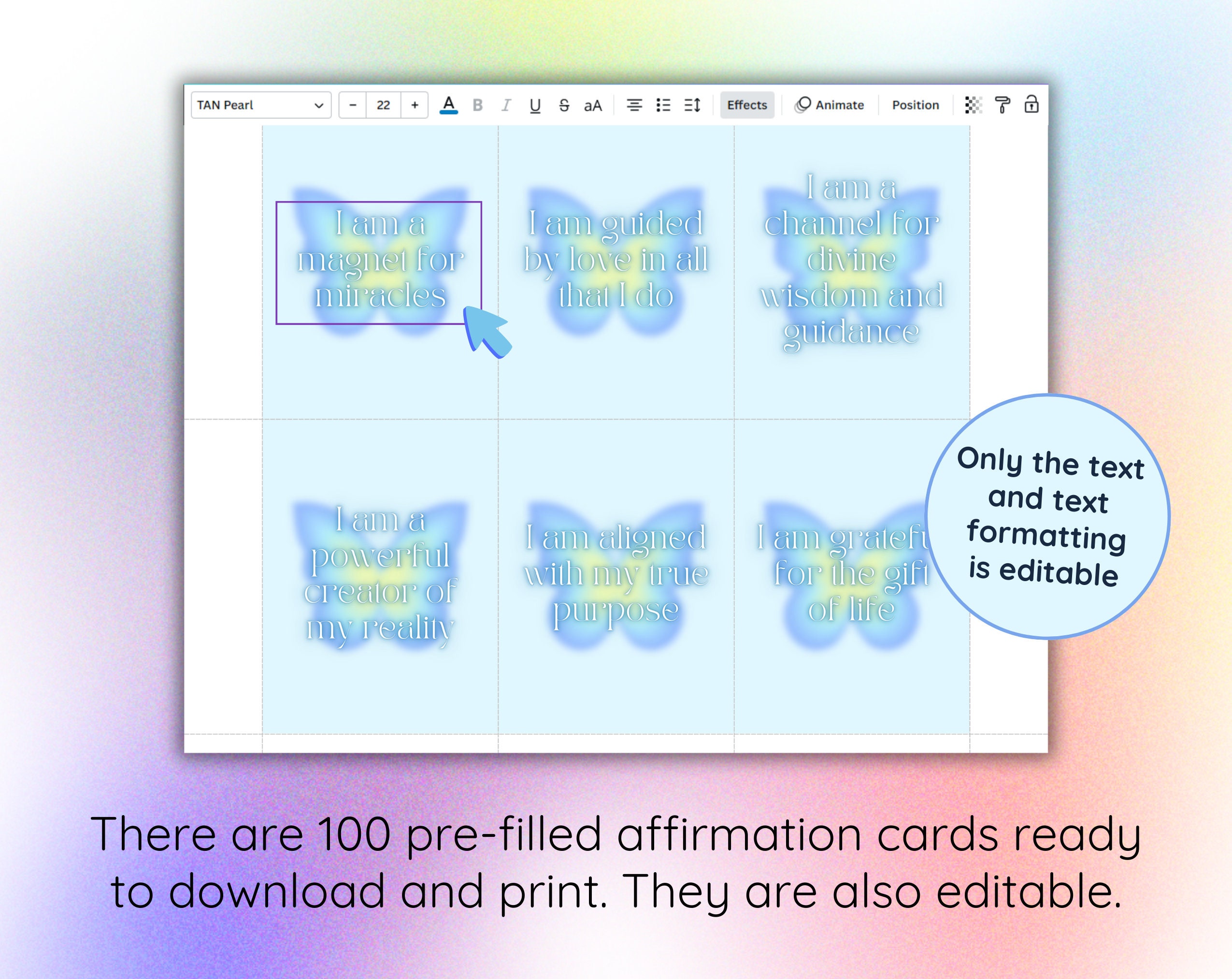 Positive Affirmation Cards Canva Template, Y2K Butterfly Affirmation ...