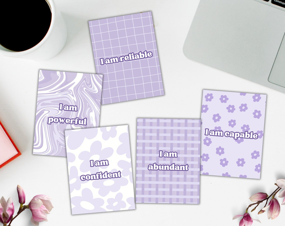 Purple Affirmation Cards Canva Template, Craftcore Affirmation Cards ...