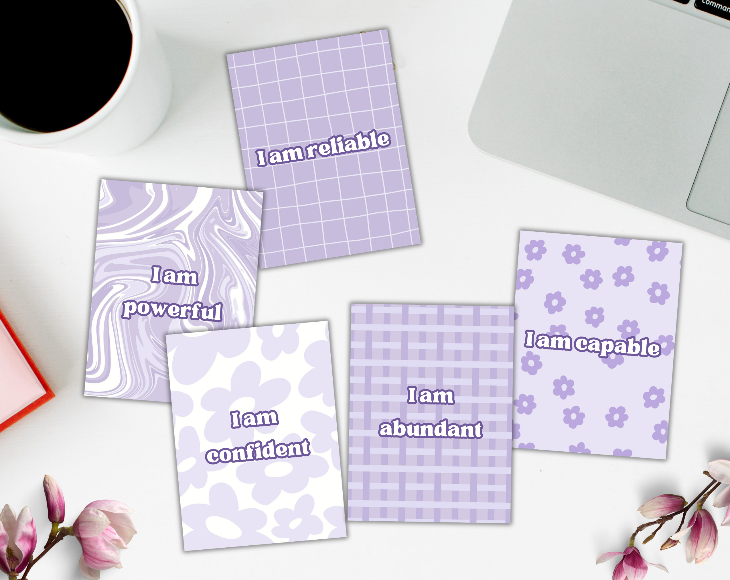 Purple Affirmation Cards Canva Template, Craftcore Affirmation Cards ...