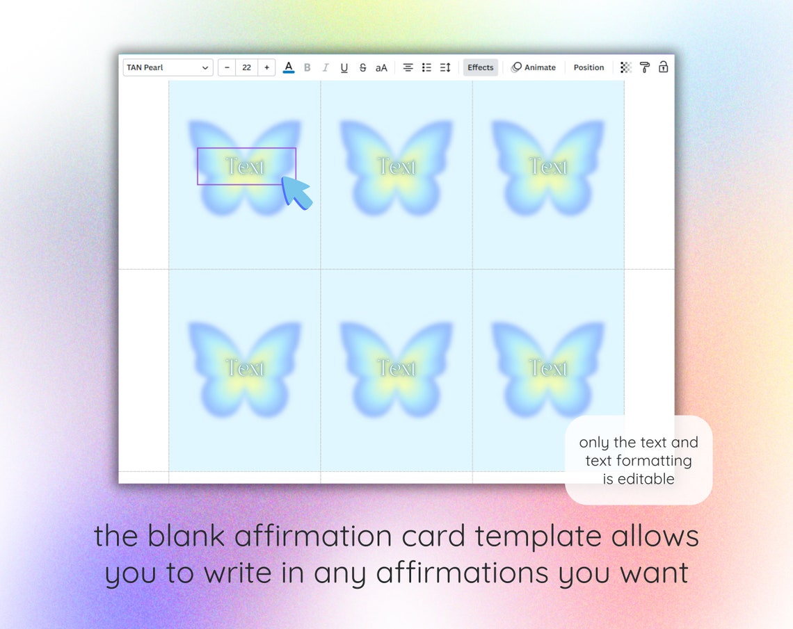 Positive Affirmation Cards Canva Template, Y2K Butterfly Affirmation ...