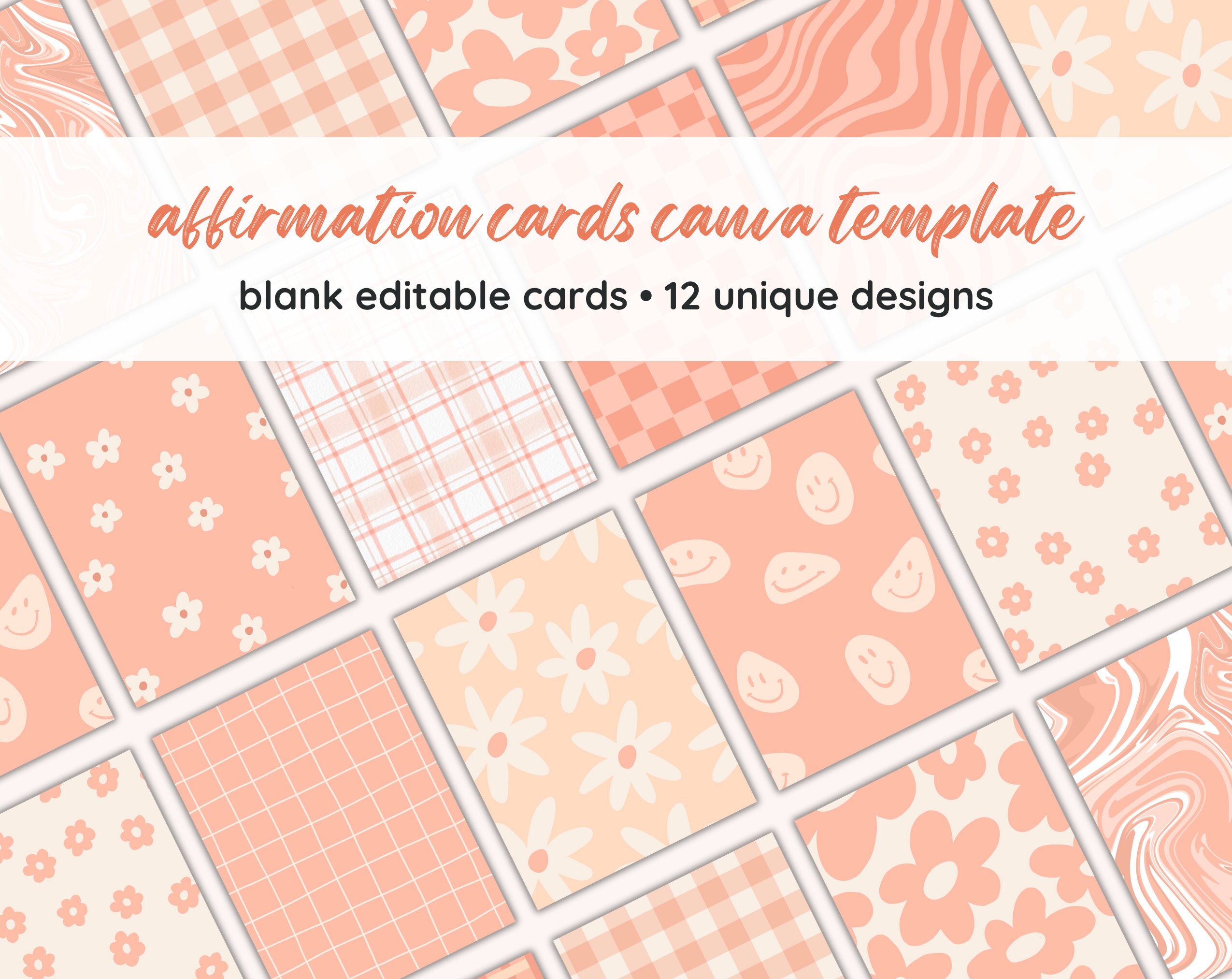 Peach Affirmation Cards Canva Template, Craftcore Affirmation Cards ...