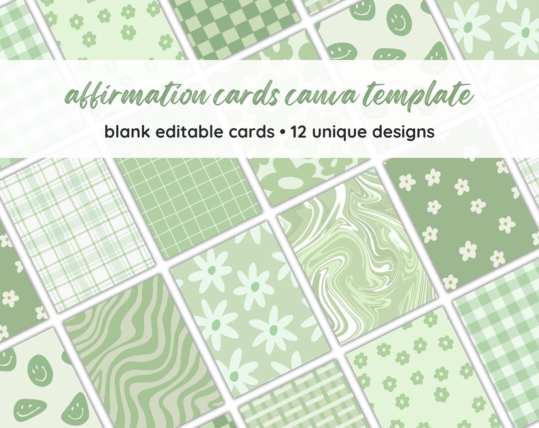 Green Affirmation Cards Canva Template, Craftcore Affirmation Cards ...