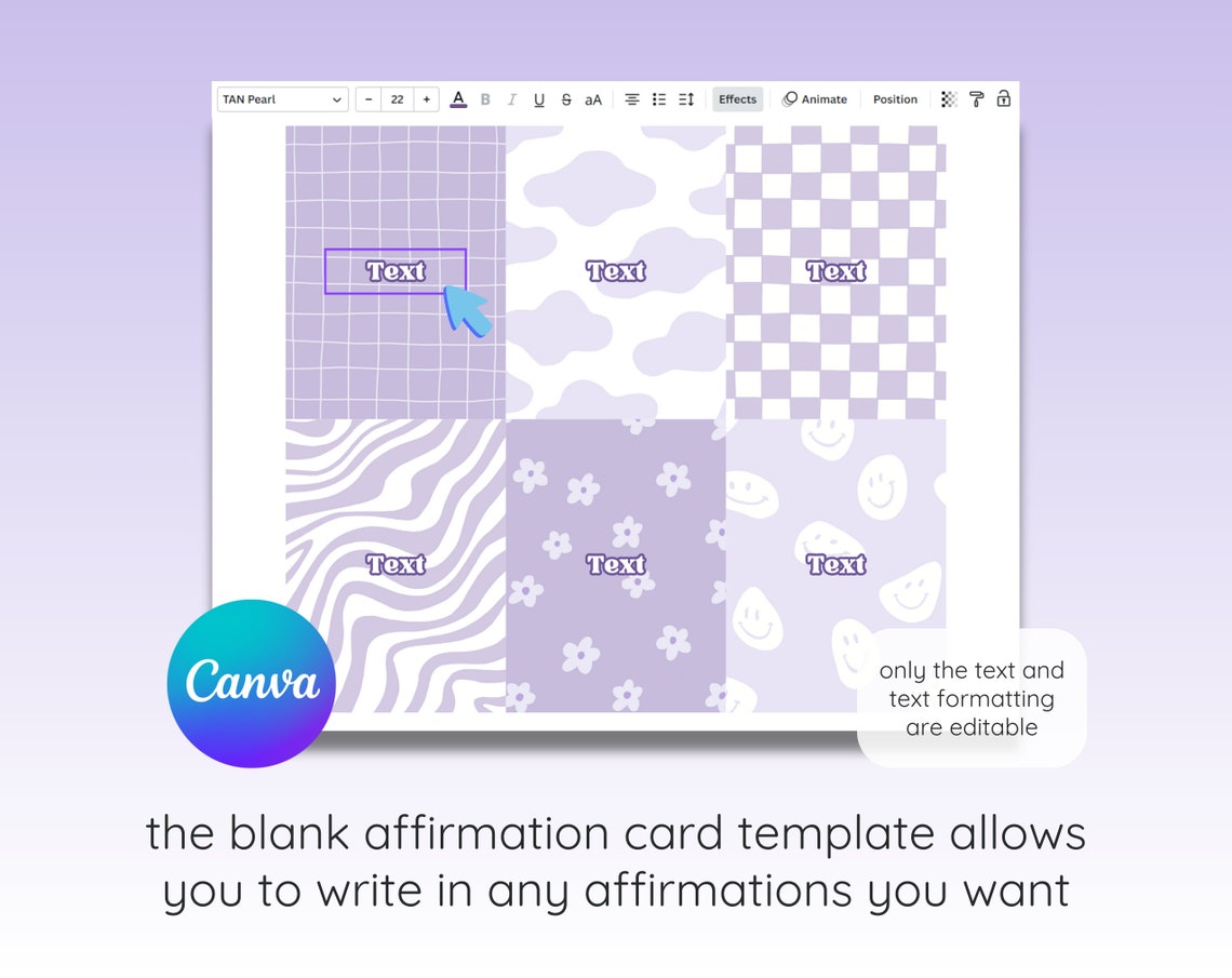 Purple Affirmation Cards Canva Template, Craftcore Affirmation Cards ...