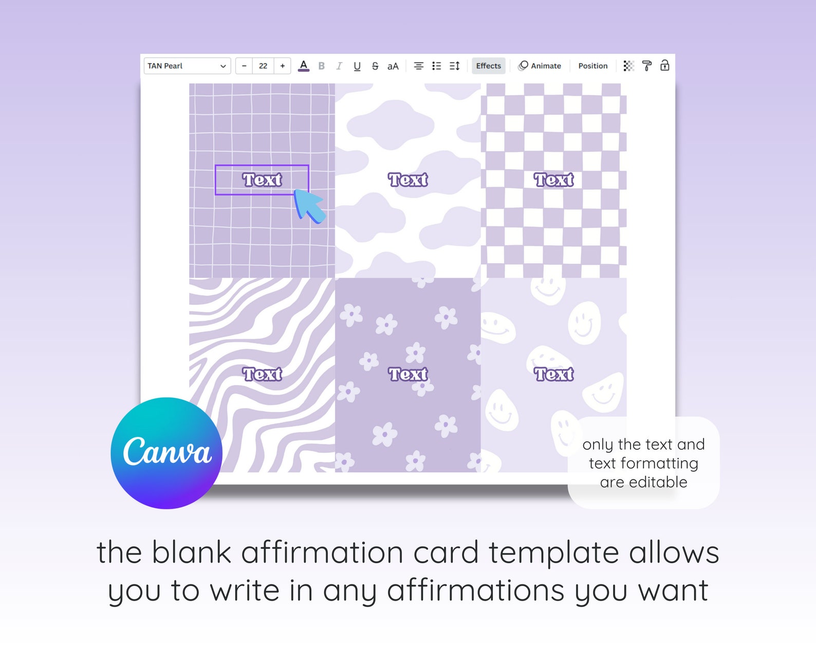Purple Affirmation Cards Canva Template, Craftcore Affirmation Cards ...