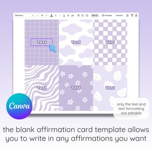 Purple Affirmation Cards Canva Template, Craftcore Affirmation Cards ...