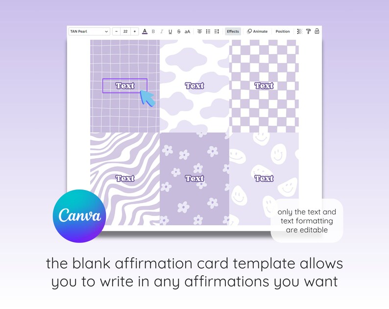 Purple Affirmation Cards Canva Template, Craftcore Affirmation Cards ...