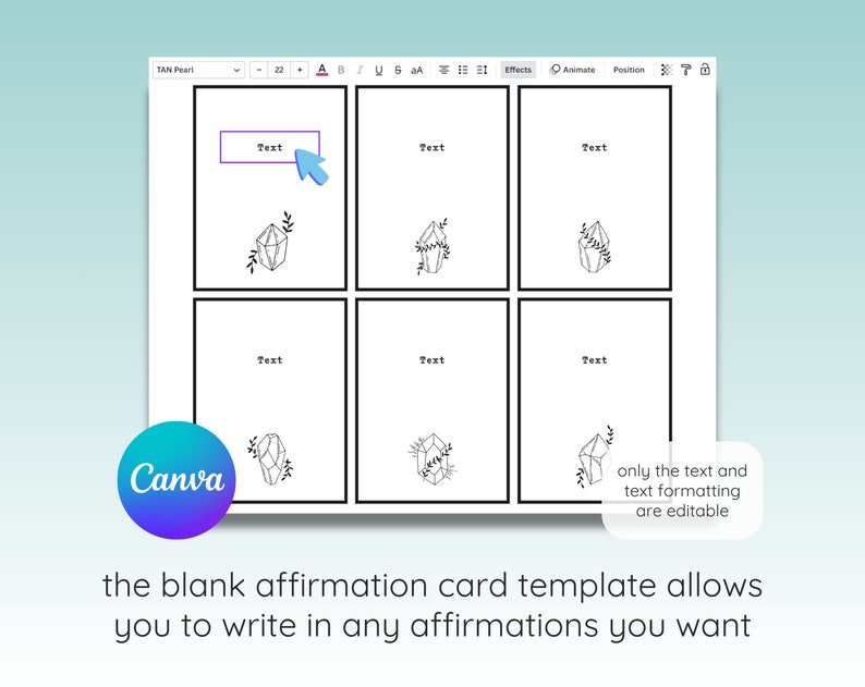 Botanical Crystal Affirmation Cards Canva Template, Affirmation Cards ...