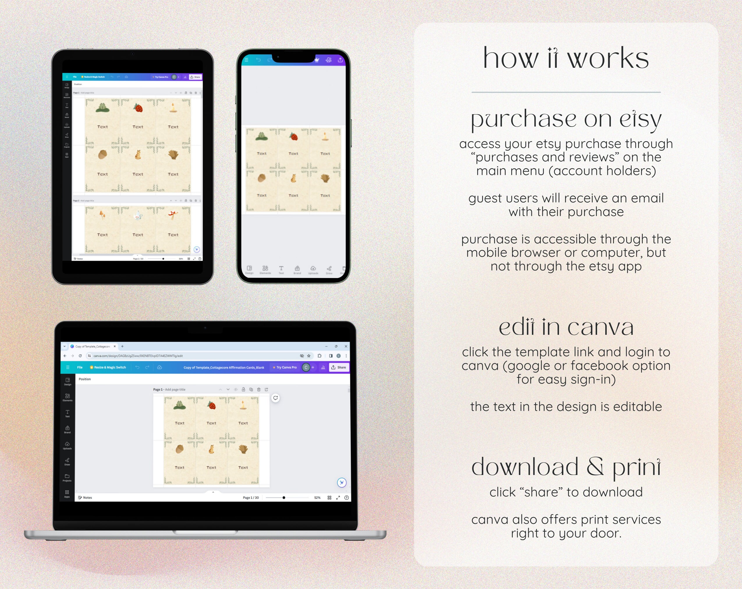 I Am Affirmation Cards Canva Template, Cottagecore Affirmation Cards ...