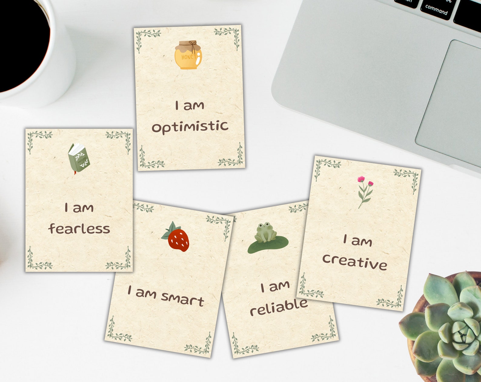 I Am Affirmation Cards Canva Template, Cottagecore Affirmation Cards ...