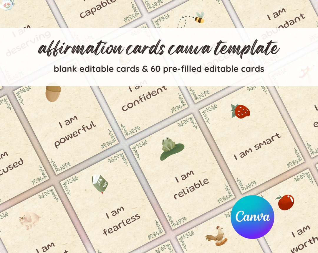 I Am Affirmation Cards Canva Template, Cottagecore Affirmation Cards ...