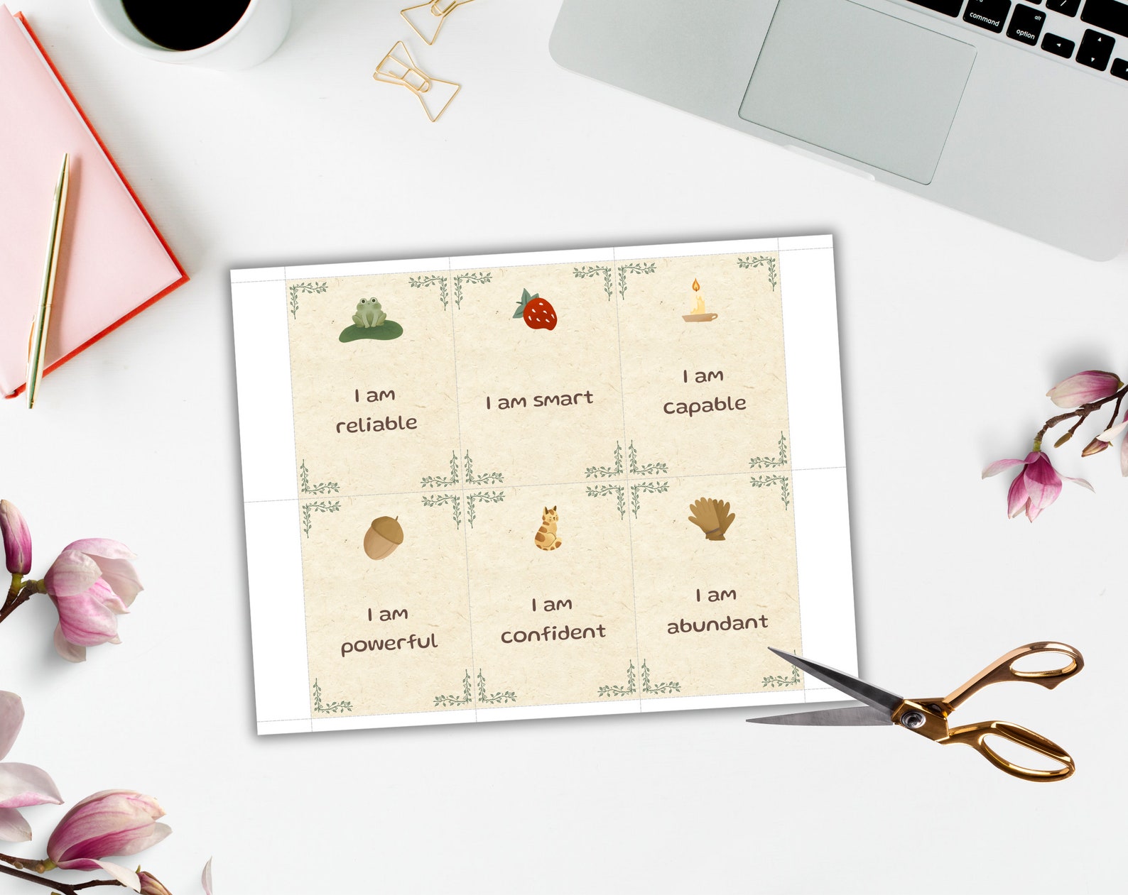 I Am Affirmation Cards Canva Template, Cottagecore Affirmation Cards ...