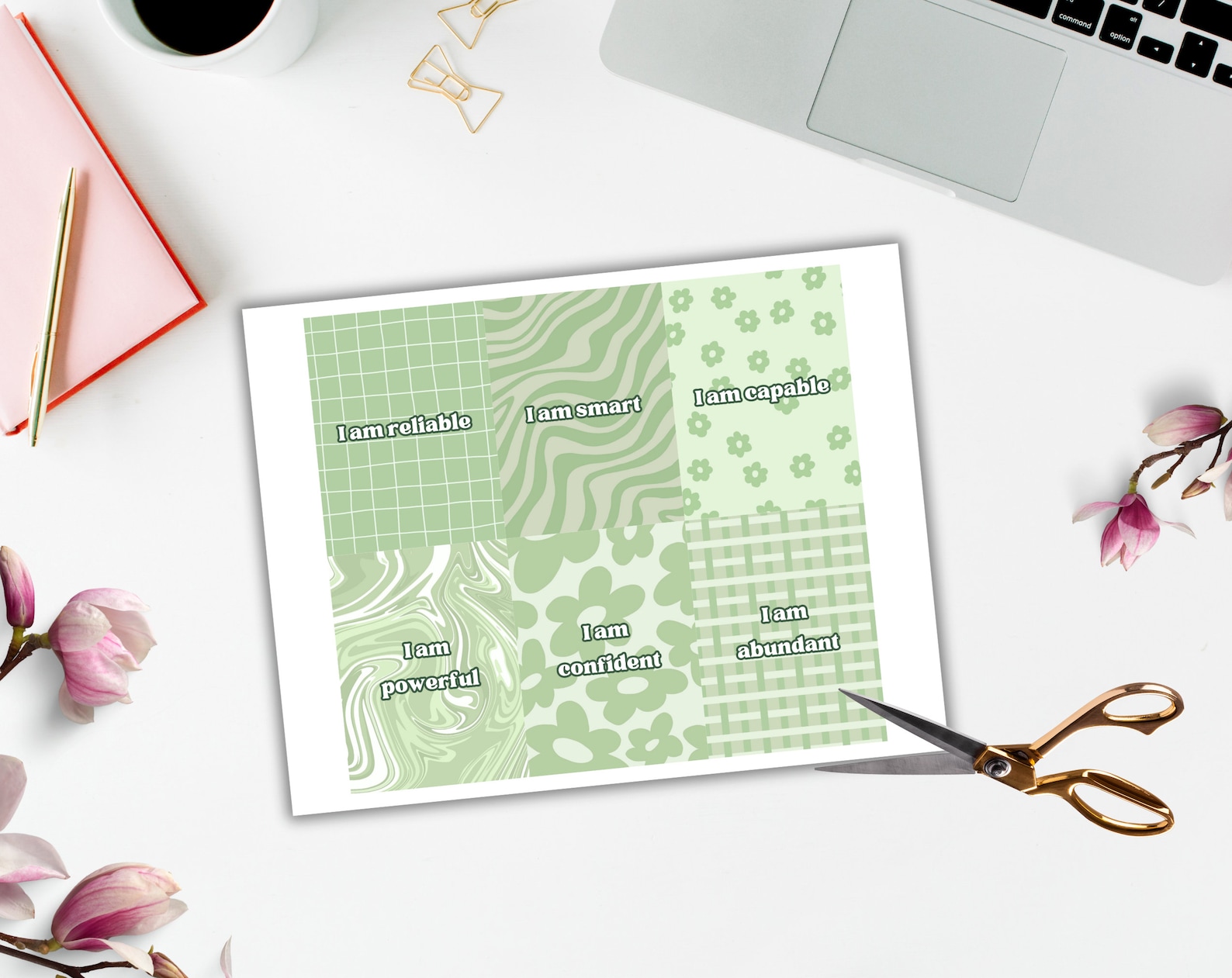 Green Affirmation Cards Canva Template, Craftcore Affirmation Cards ...