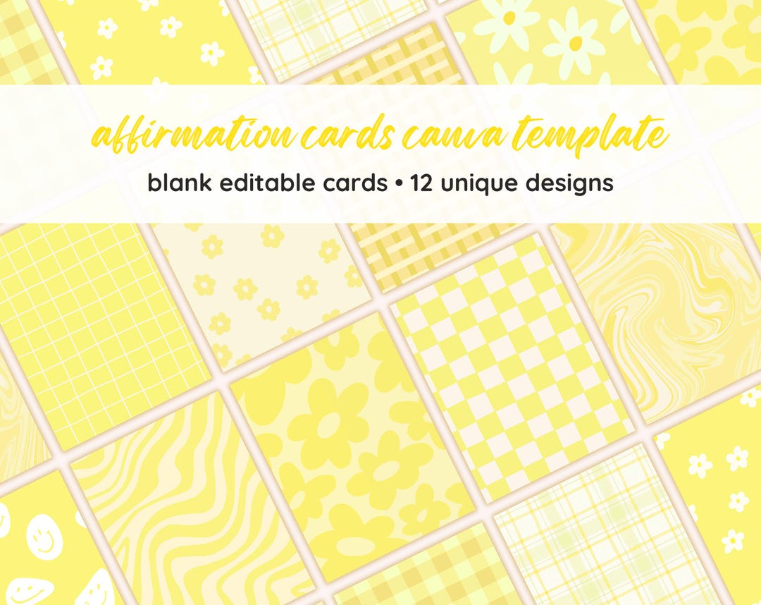 Yellow Affirmation Cards Canva Template, Craftcore Affirmation Cards ...