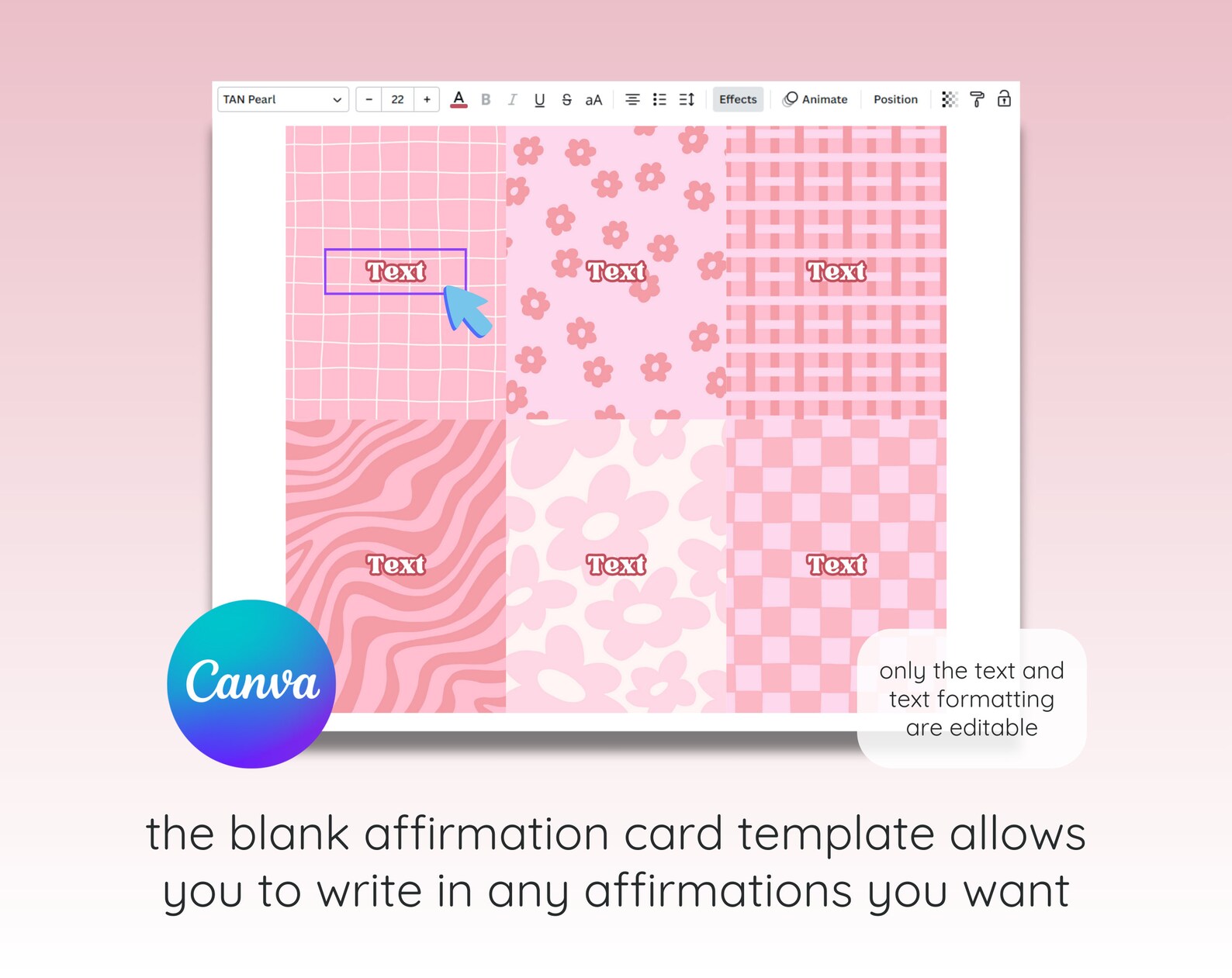 Pink Affirmation Cards Canva Template, Craftcore Affirmation Cards ...
