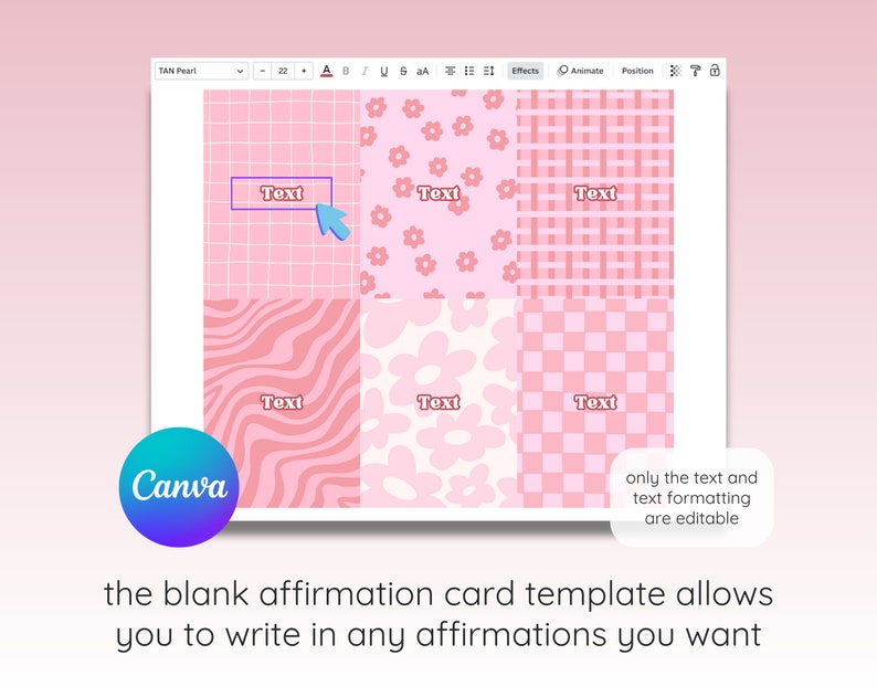 Pink Affirmation Cards Canva Template, Craftcore Affirmation Cards ...