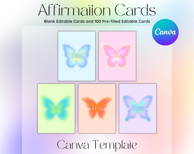 Positive Affirmation Cards Canva Template, Y2K Butterfly Affirmation ...