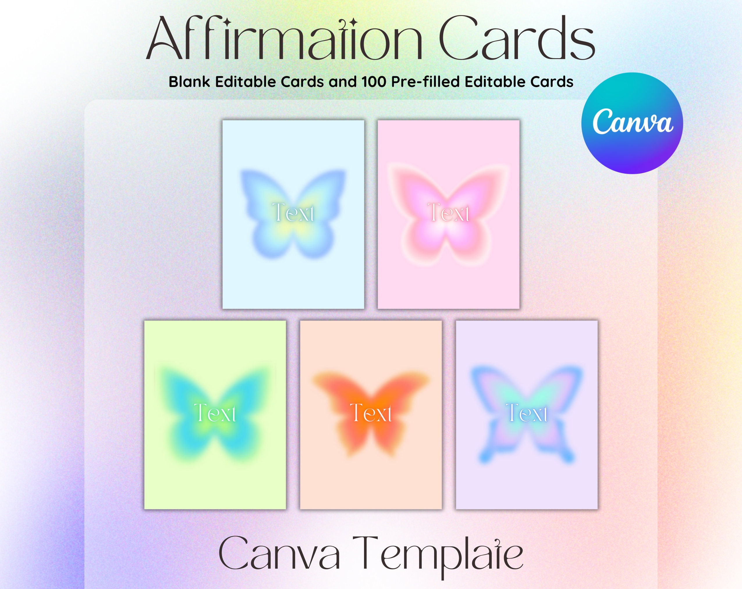 Positive Affirmation Cards Canva Template, Y2K Butterfly Affirmation ...