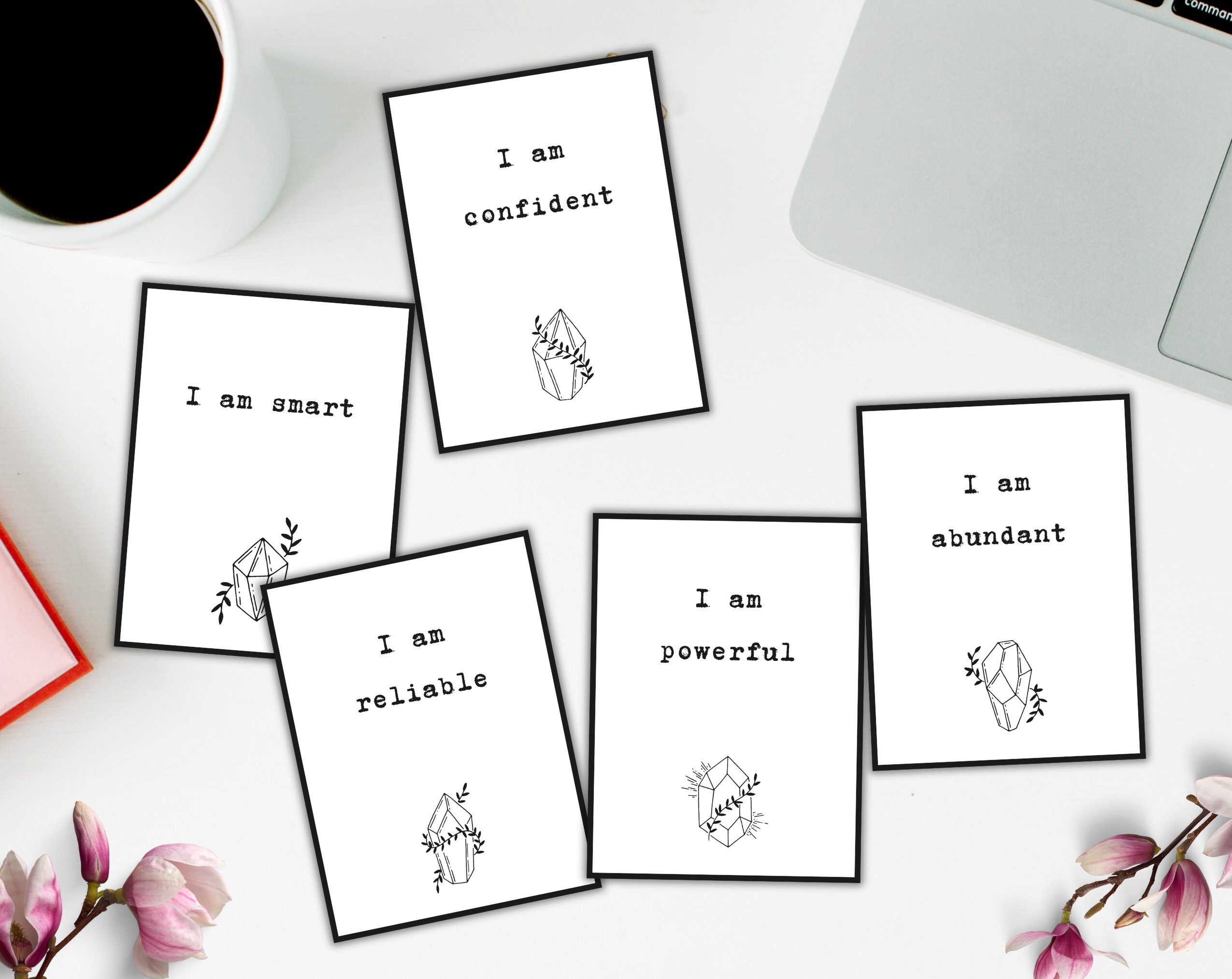 Botanical Crystal Affirmation Cards Canva Template, Affirmation Cards ...