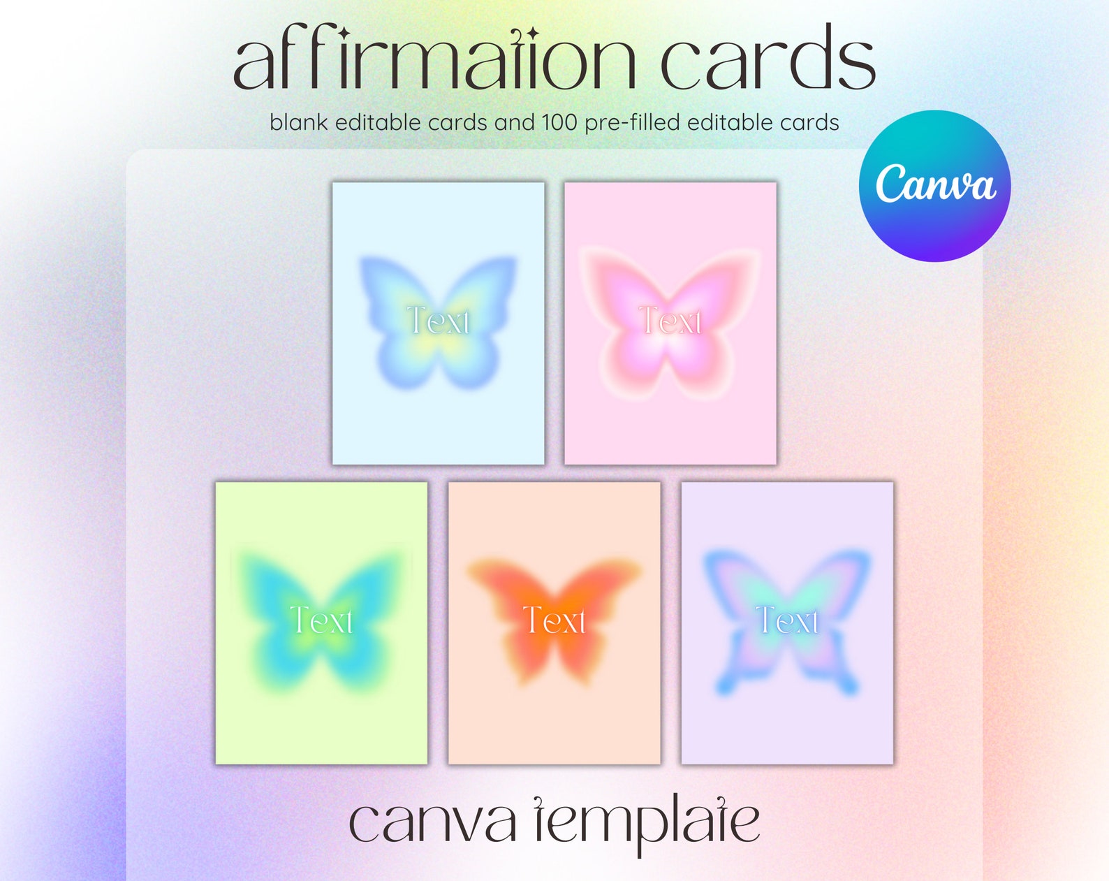 Positive Affirmation Cards Canva Template, Y2K Butterfly Affirmation ...