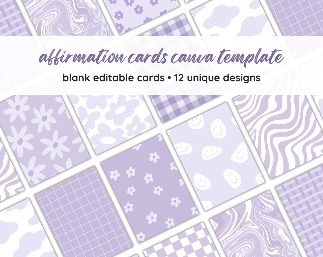 Purple Affirmation Cards Canva Template, Craftcore Affirmation Cards ...