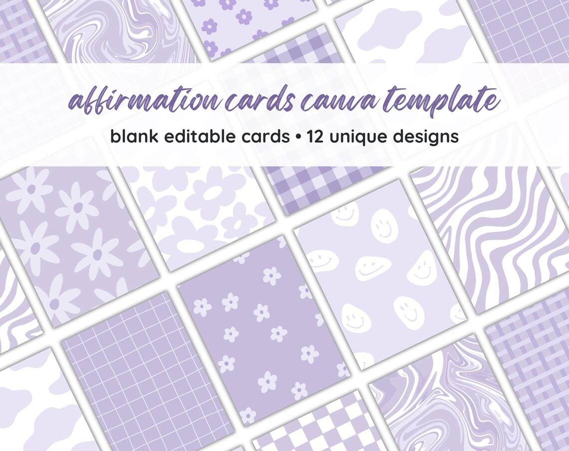 Purple Affirmation Cards Canva Template, Craftcore Affirmation Cards ...