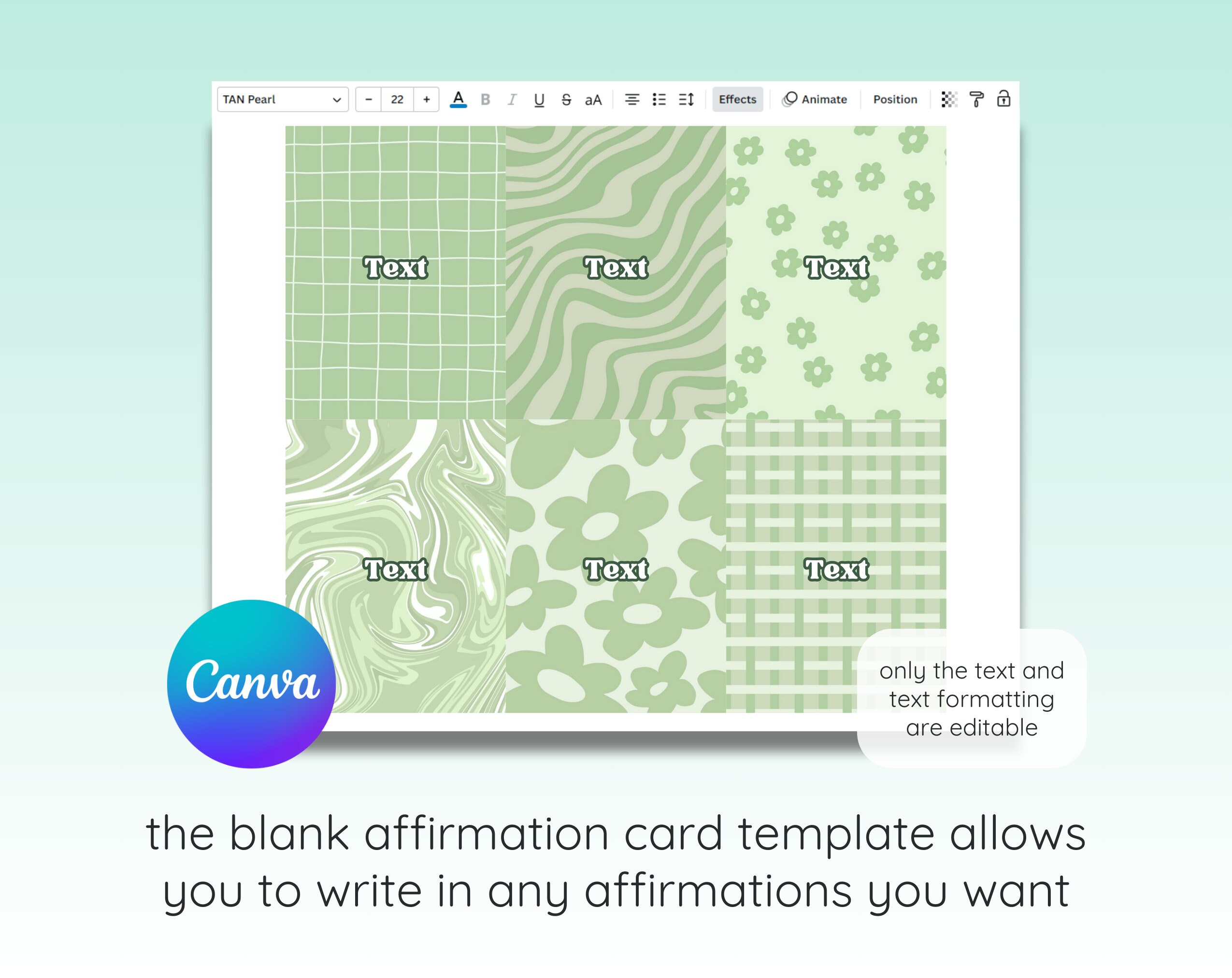 Green Affirmation Cards Canva Template, Craftcore Affirmation Cards ...