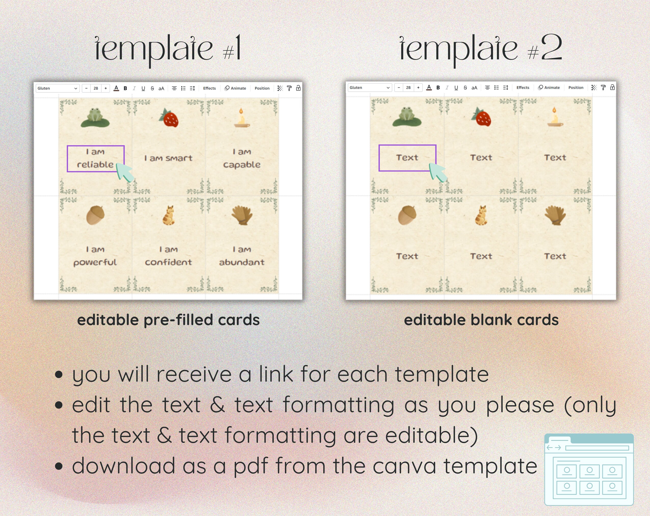 I Am Affirmation Cards Canva Template, Cottagecore Affirmation Cards ...