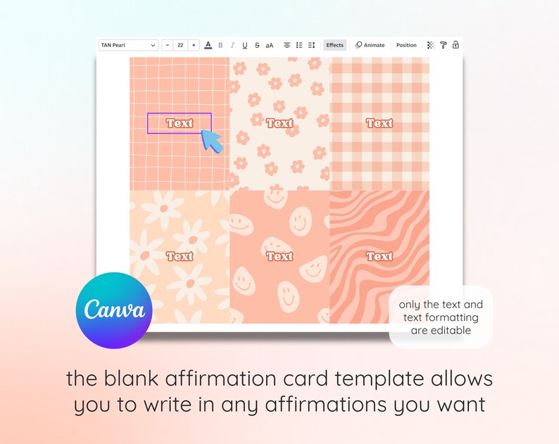 Peach Affirmation Cards Canva Template, Craftcore Affirmation Cards ...