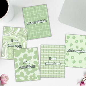 Green Affirmation Cards Canva Template, Craftcore Affirmation Cards ...