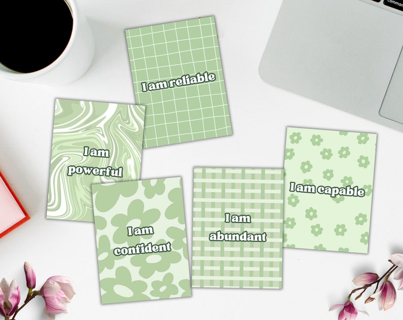 Green Affirmation Cards Canva Template, Craftcore Affirmation Cards ...