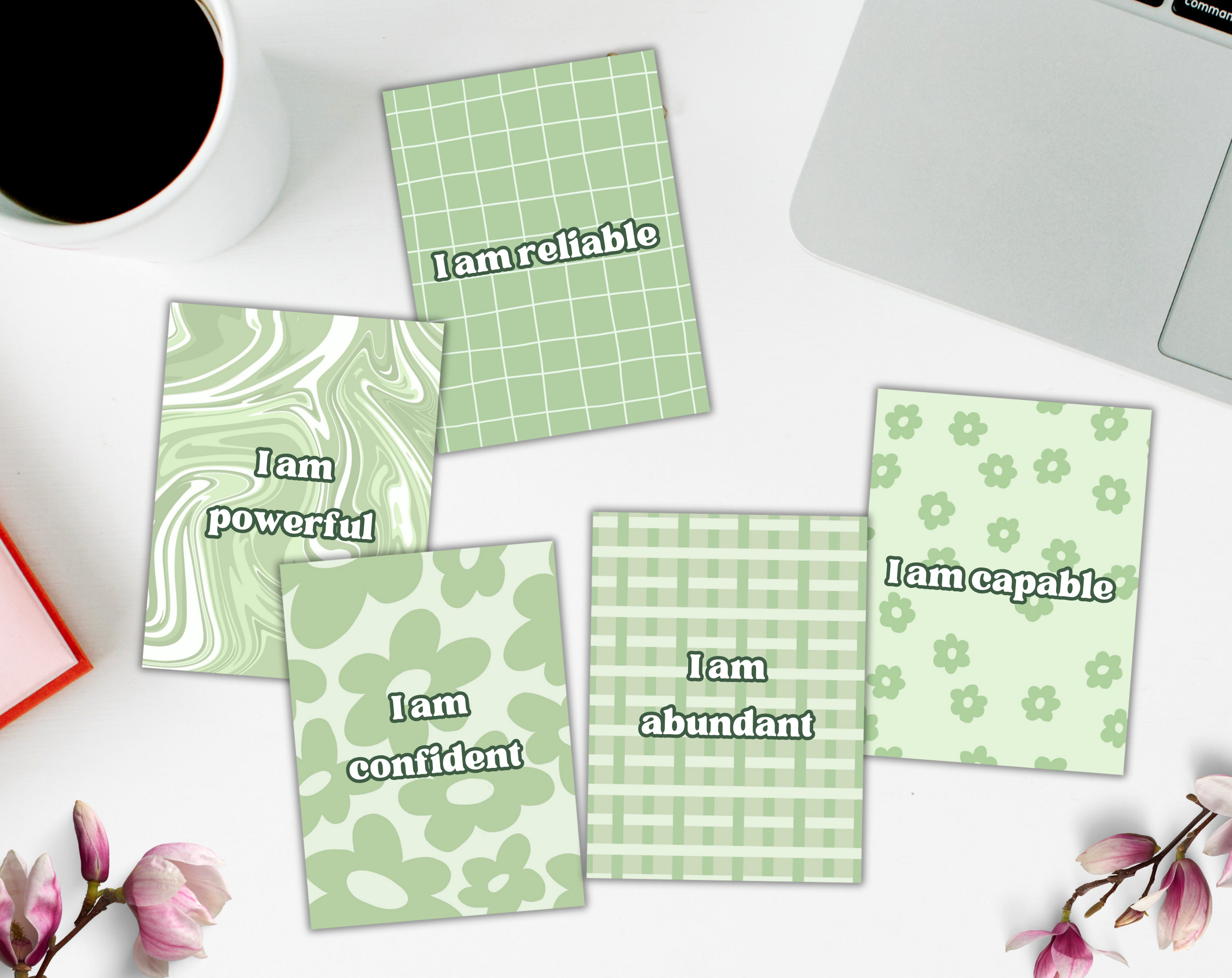Green Affirmation Cards Canva Template, Craftcore Affirmation Cards ...