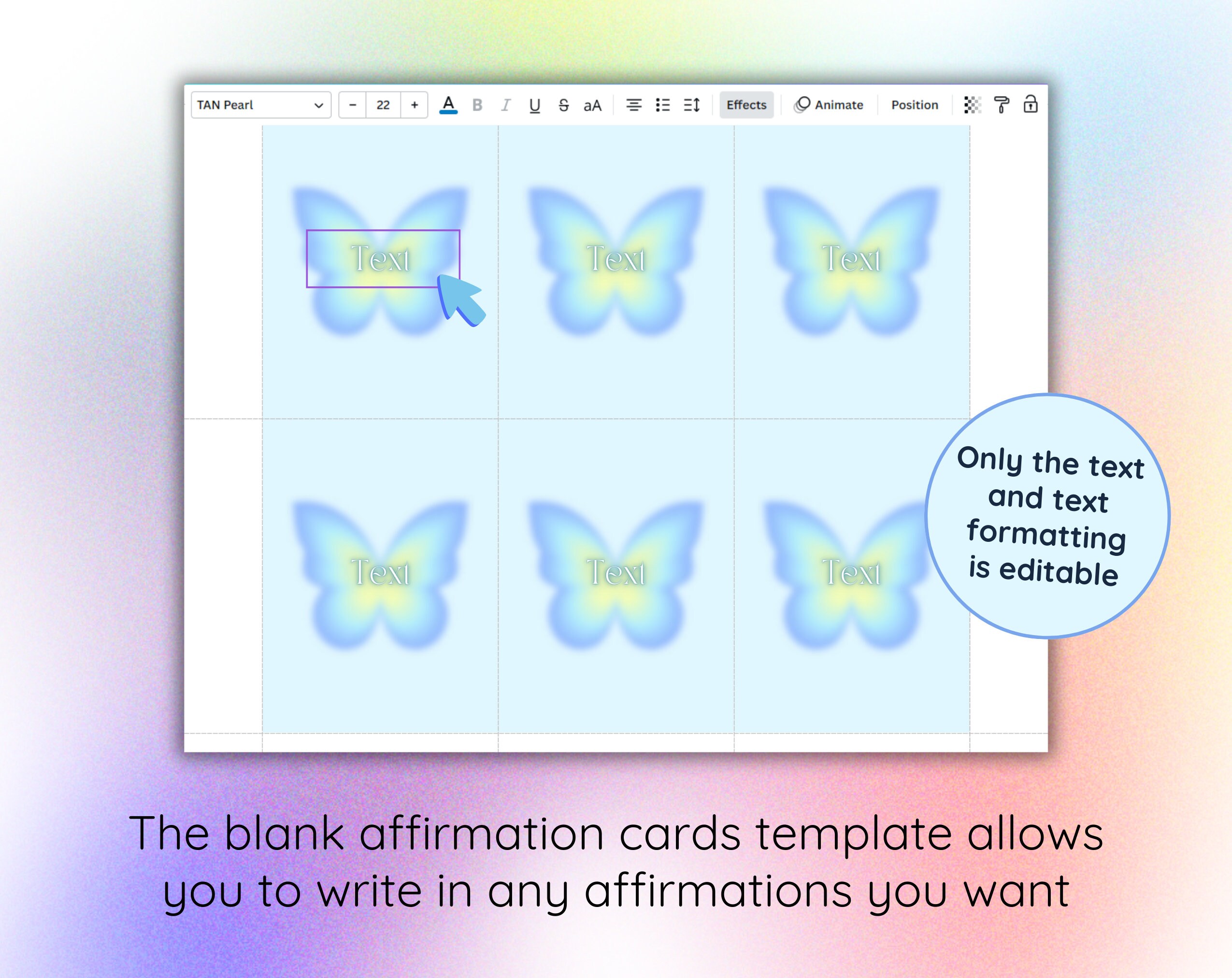 Positive Affirmation Cards Canva Template, Y2K Butterfly Affirmation ...