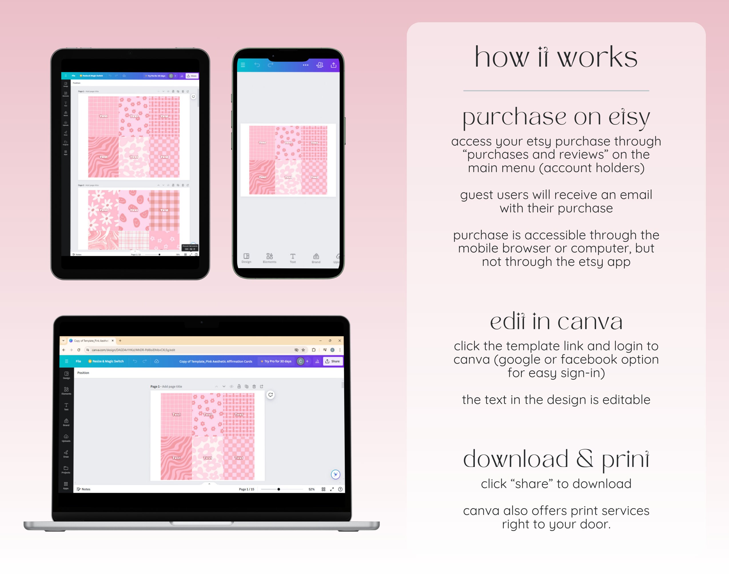 Pink Affirmation Cards Canva Template, Craftcore Affirmation Cards ...