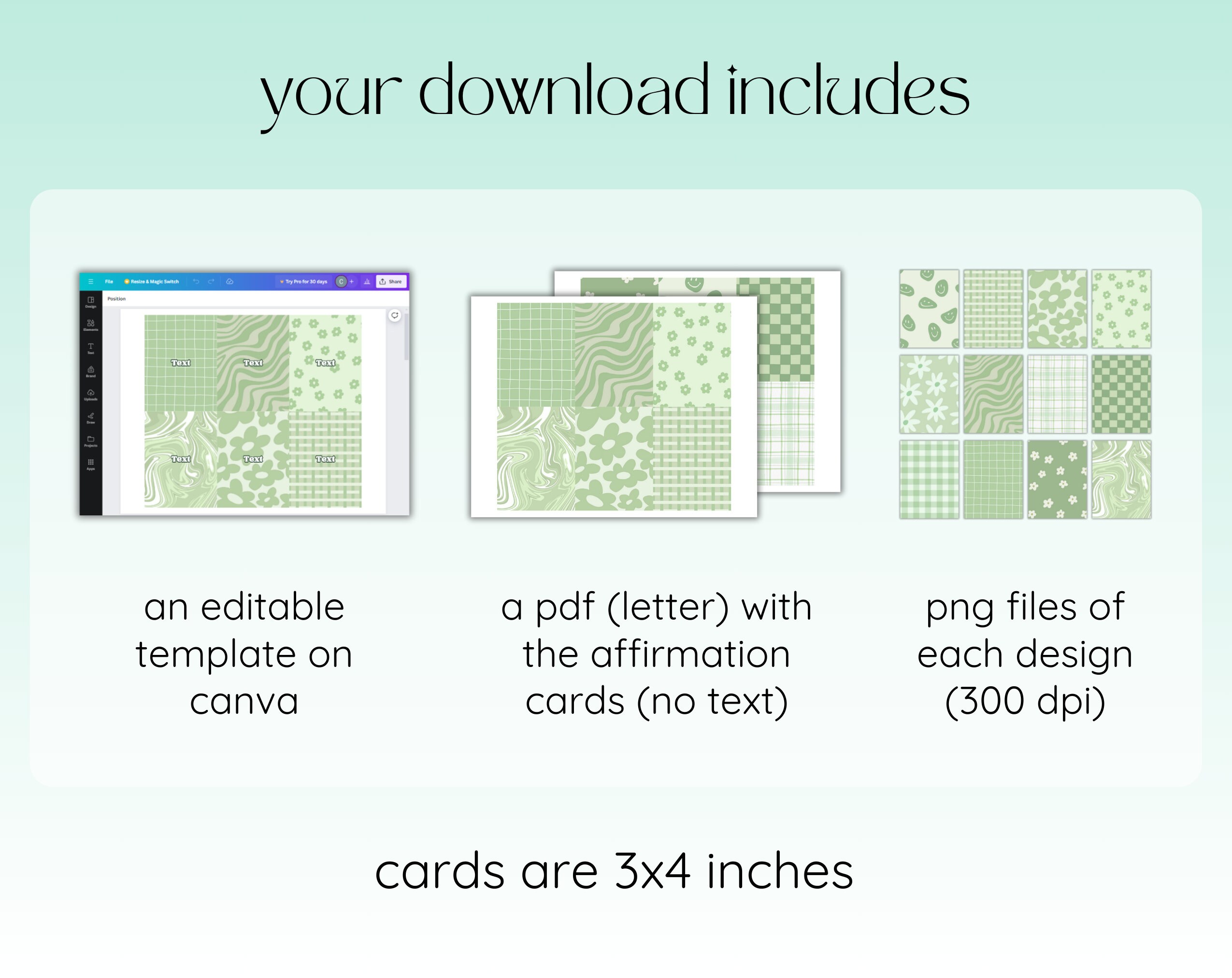 Green Affirmation Cards Canva Template, Craftcore Affirmation Cards ...