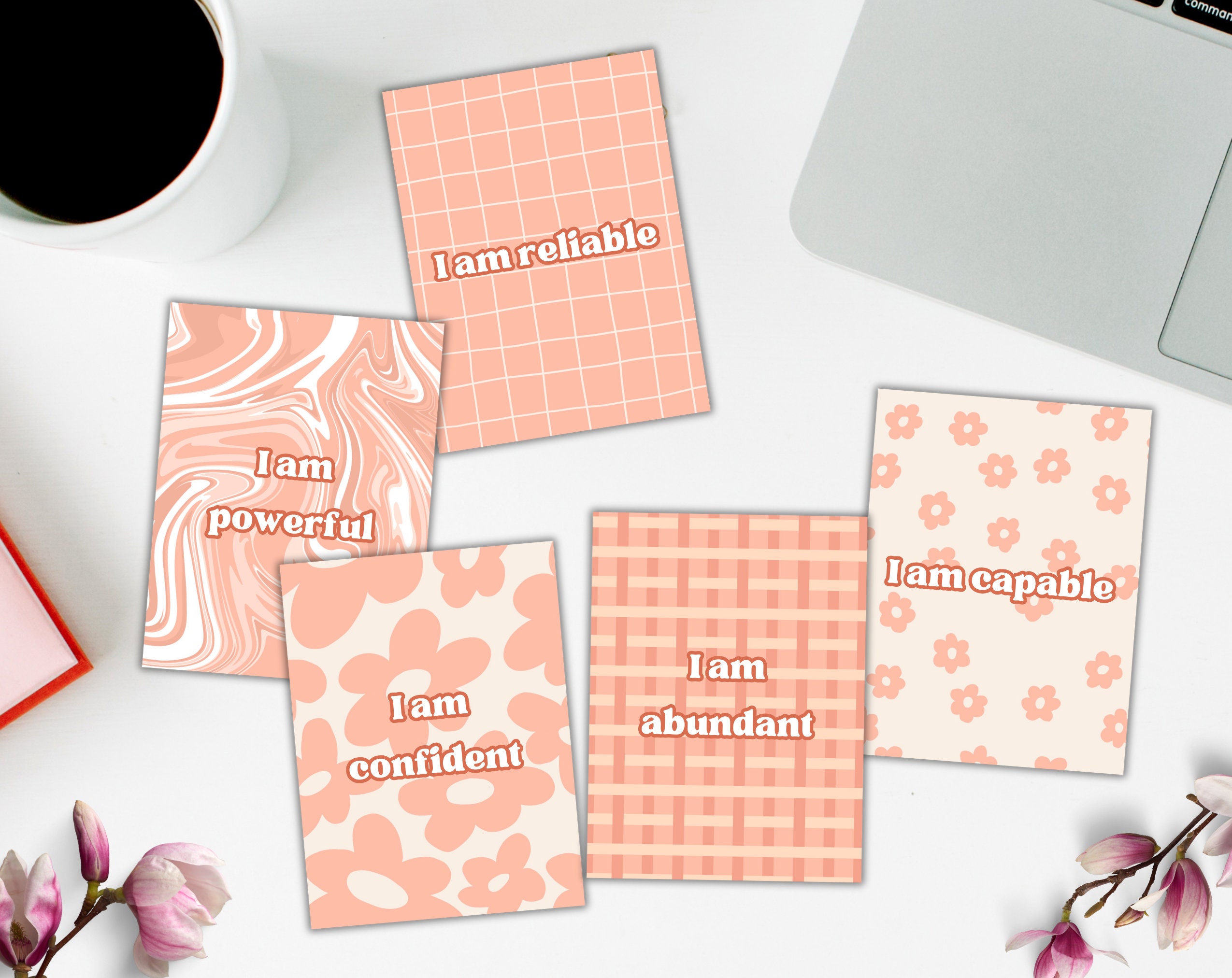 Peach Affirmation Cards Canva Template, Craftcore Affirmation Cards ...