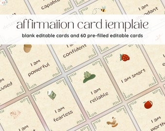 Botanical Crystal Affirmation Cards Canva Template, Affirmation Cards ...