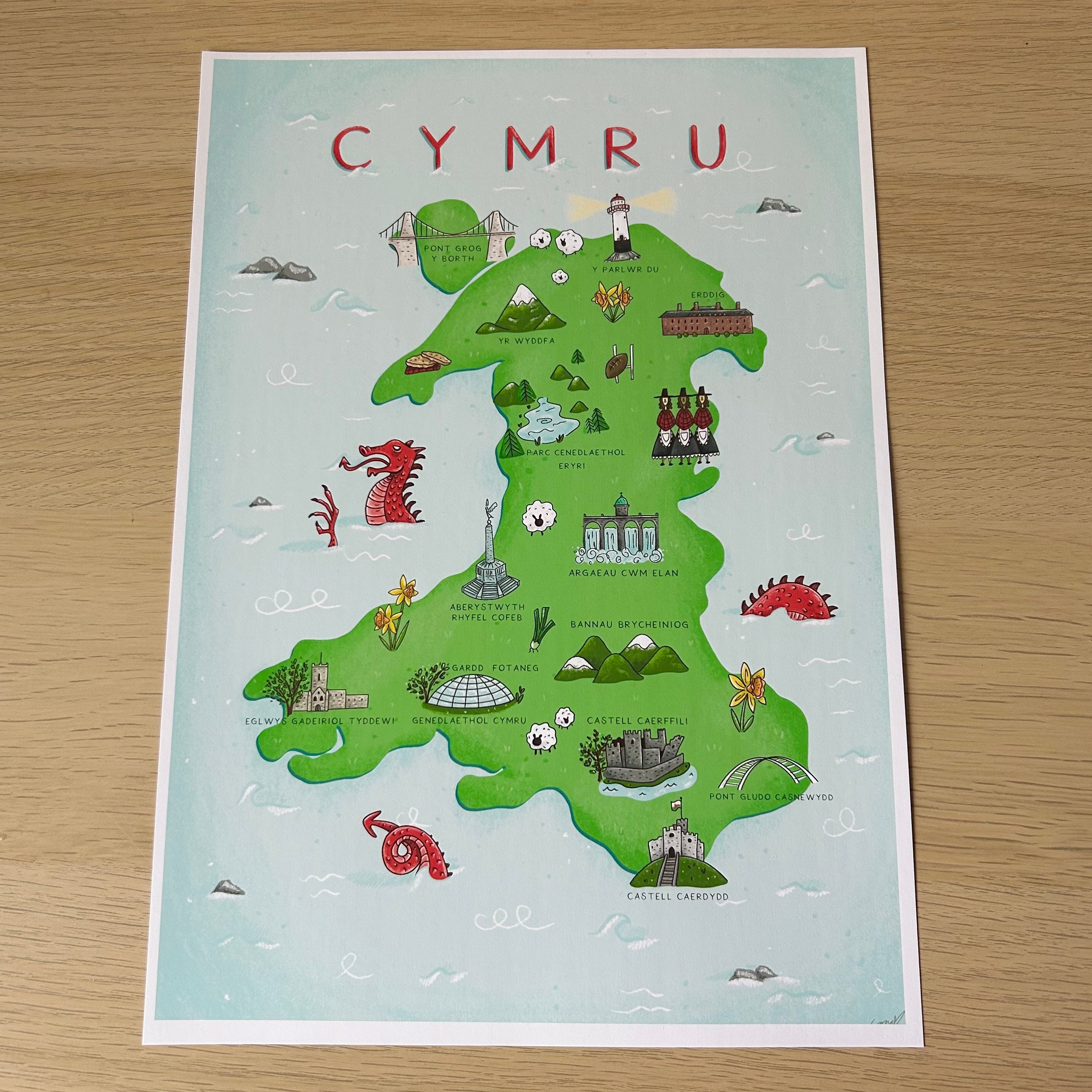 A4 Map of Wales | Illustrated Map, Map O Gymru, Cymru, Cymraeg ...