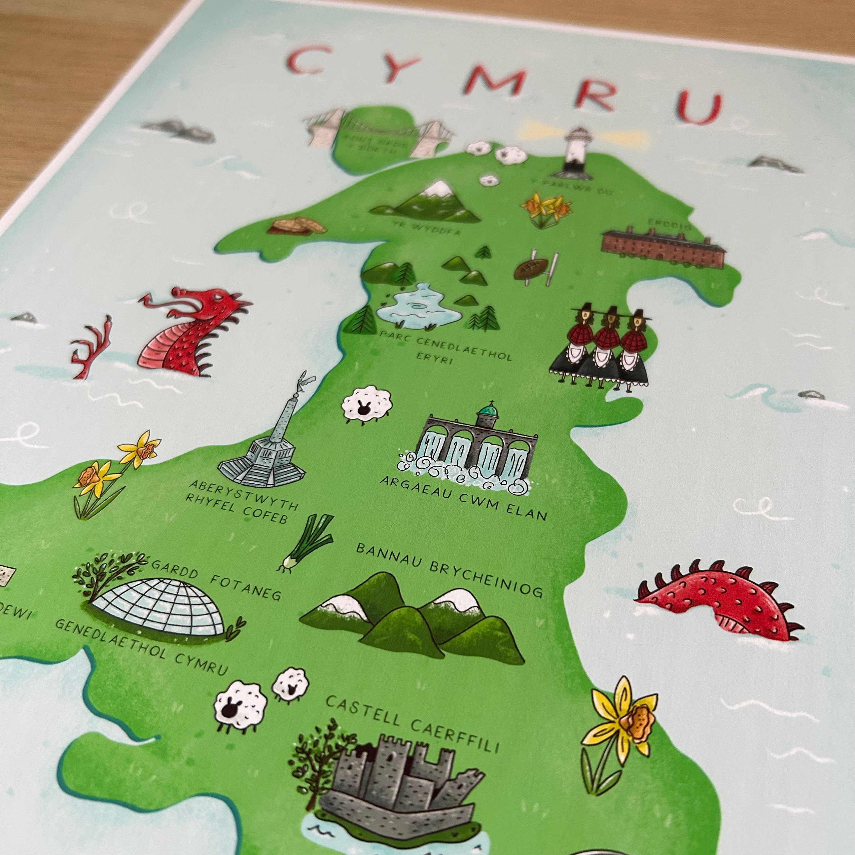 A4 Map of Wales | Illustrated Map, Map O Gymru, Cymru, Cymraeg ...
