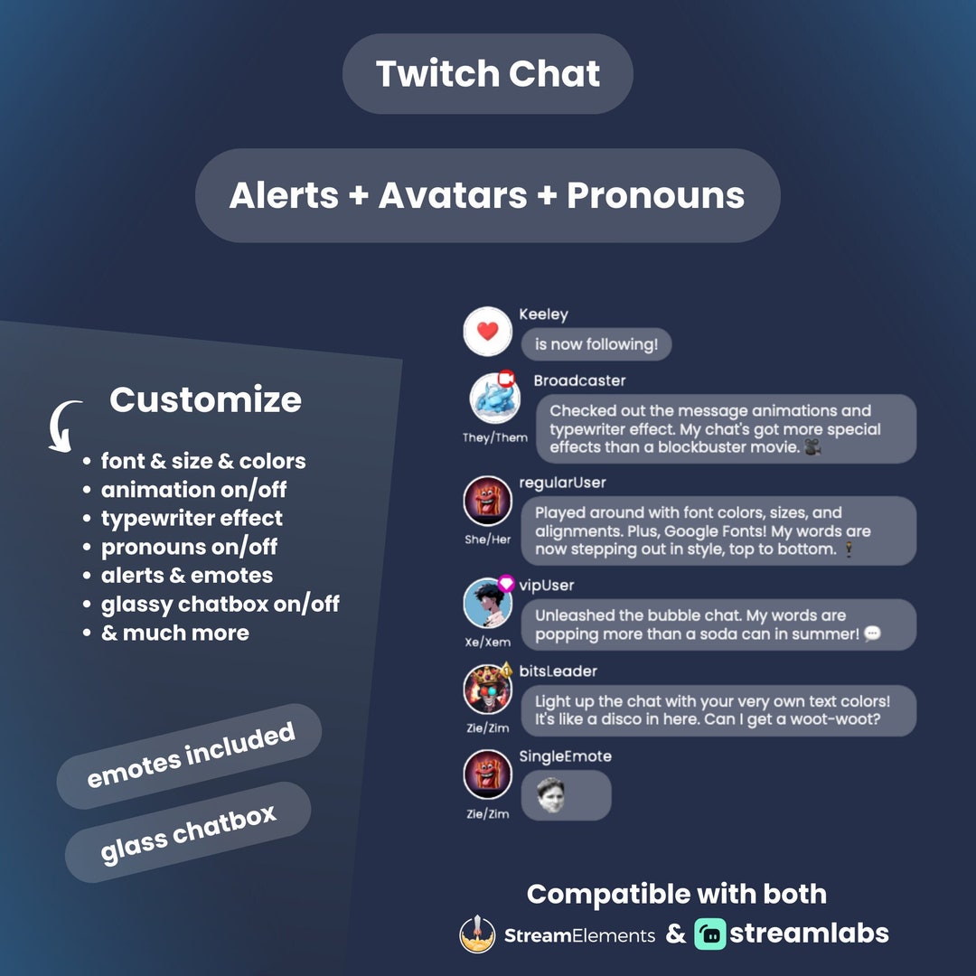 Twitch Chat With Avatars, Alerts and Pronouns - Glass Style Chat Box ...