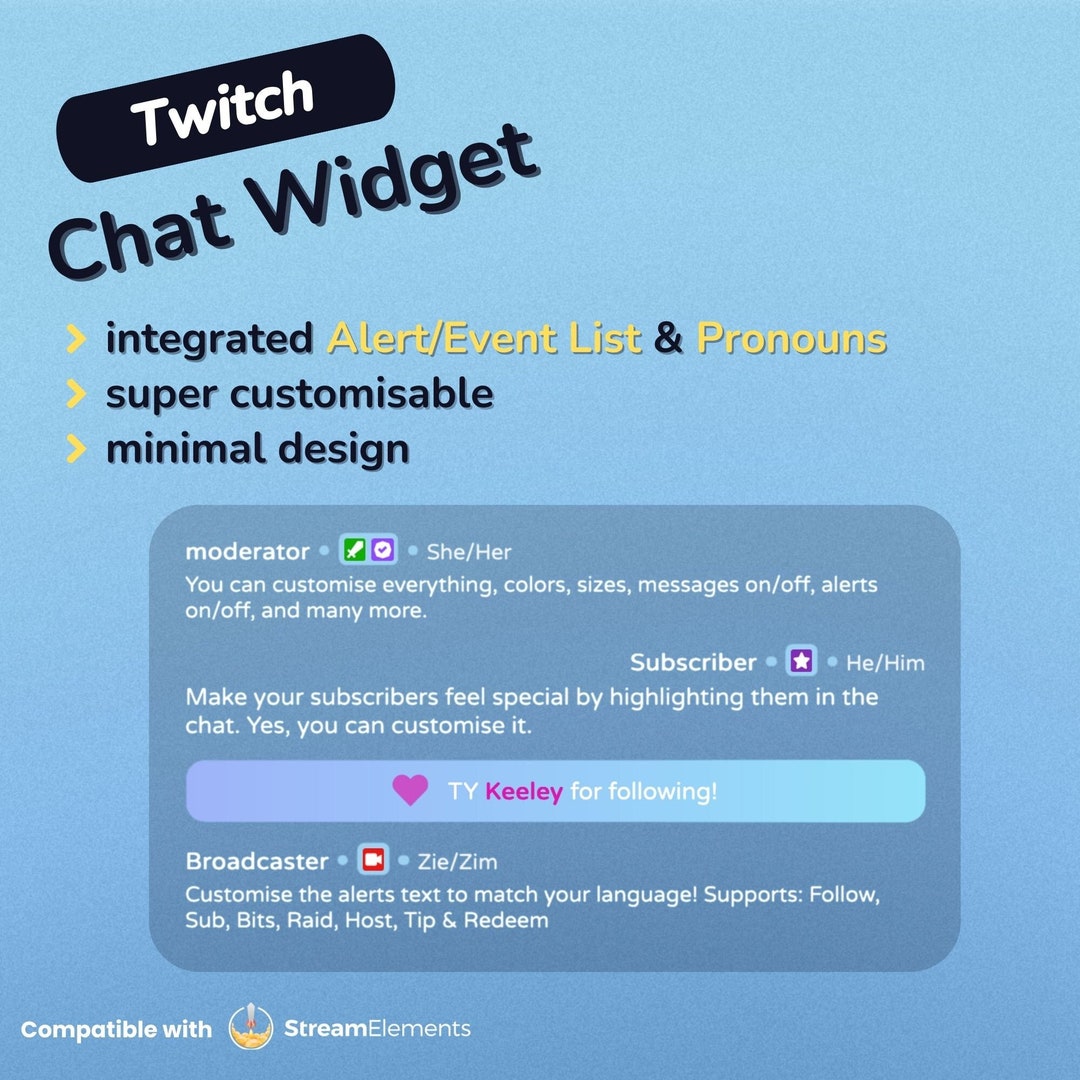 Minimal Twitch Chat With Event List and Pronouns, Emotes, Typewriter ...
