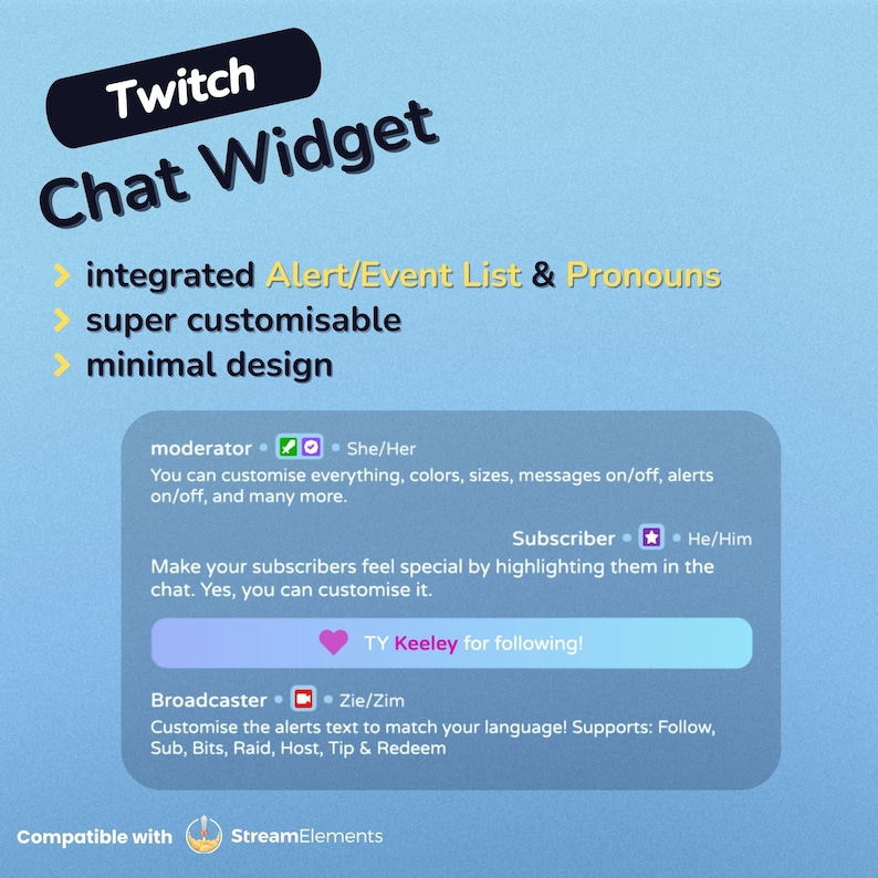 Minimal Twitch Chat With Event List and Pronouns, Emotes, Typewriter ...