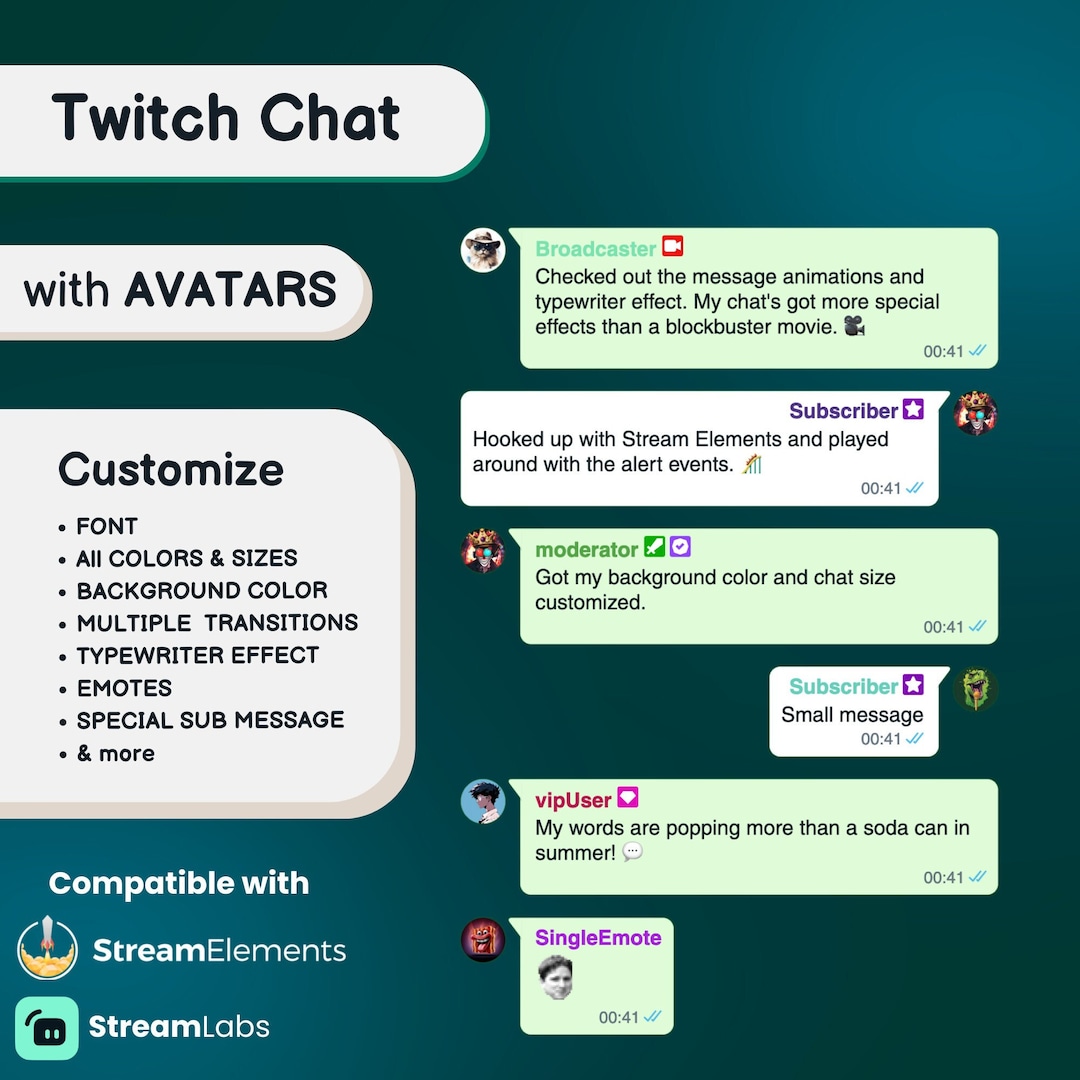 Twitch Chat With Avatars, Emotes, Typewriter Effect, Streamelements and ...
