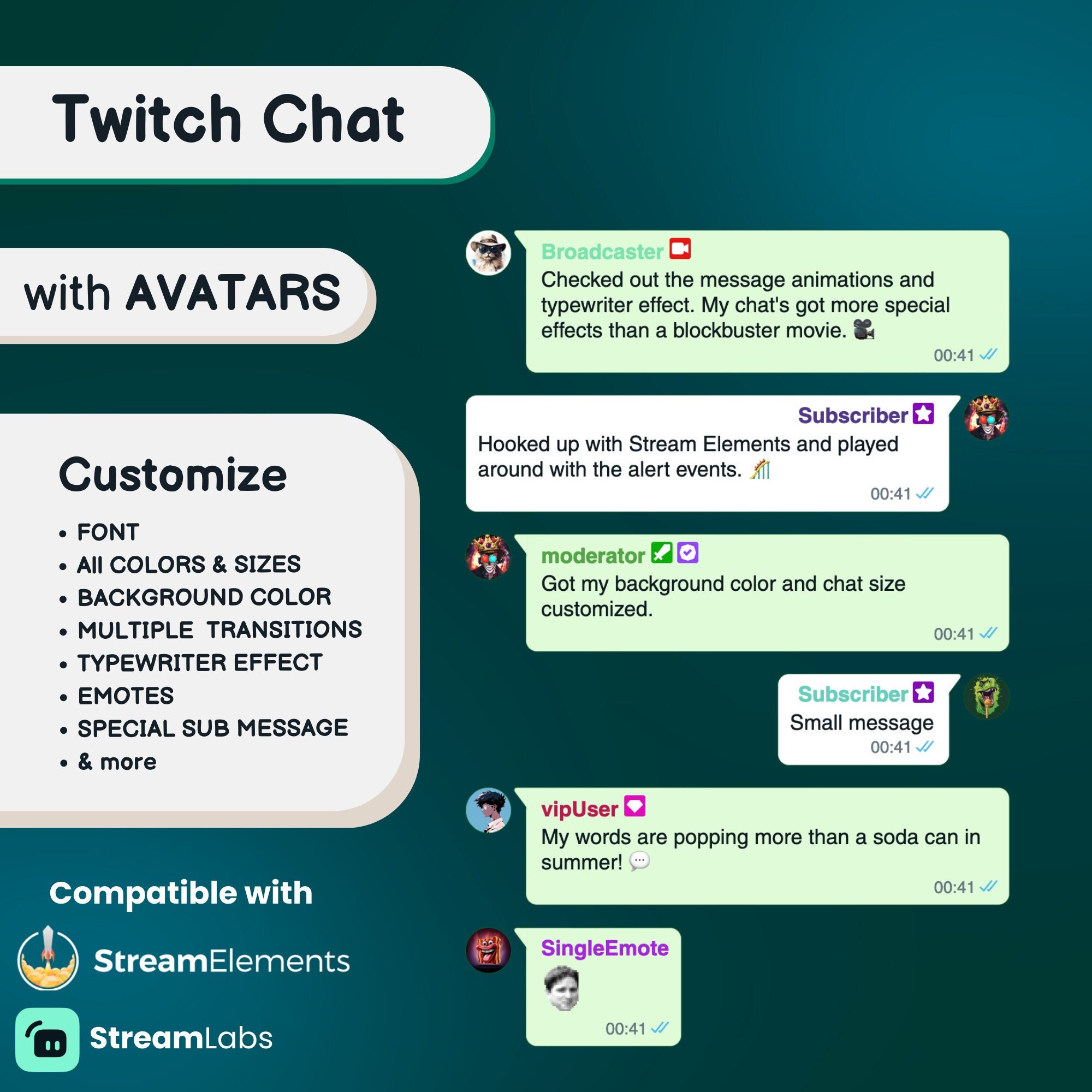 Twitch Chat With Avatars, Emotes, Typewriter Effect, Streamelements and ...
