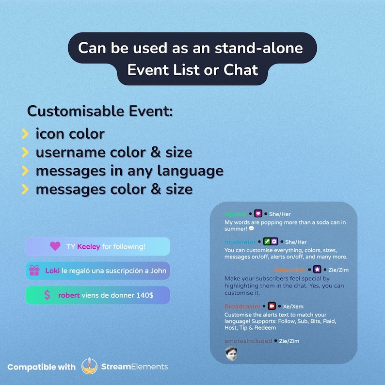 Minimal Twitch Chat With Event List and Pronouns, Emotes, Typewriter ...