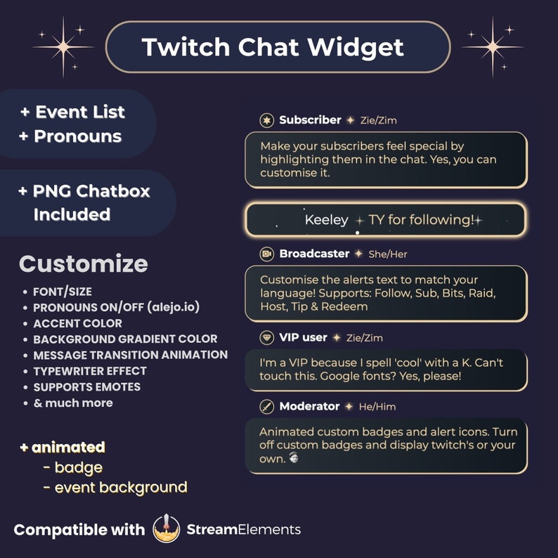 Twitch Chat With Animations, Events and Pronouns, Chat Box Included ...
