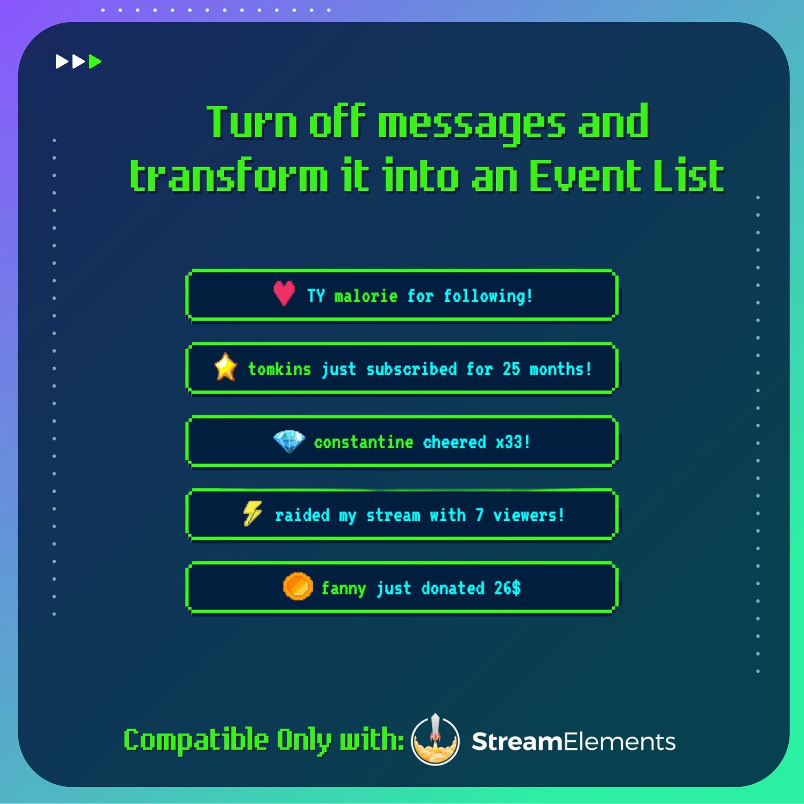 Pixel Twitch Chat With Event List, Animated Badges, Emotes, Typewriter ...