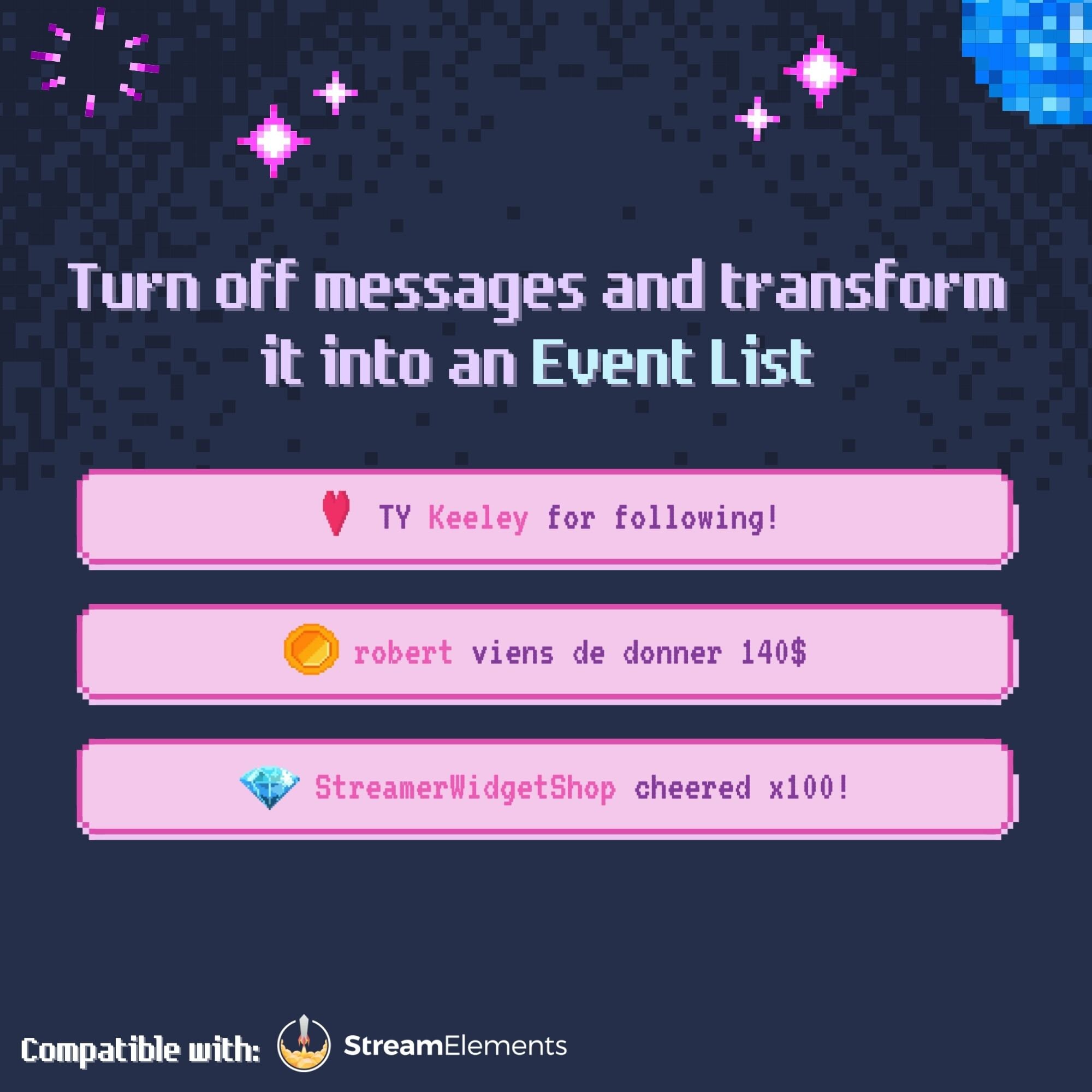 Pixel Twitch Chat With Event List, Animated Badges, Emotes, Typewriter ...